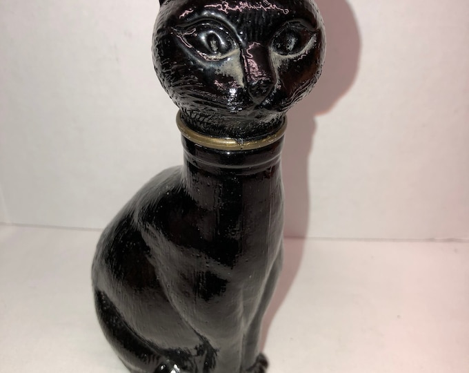 Vintage Black Glass Cat Decanter - Mid Mod Kitty - Sleek Stylized Cat ...