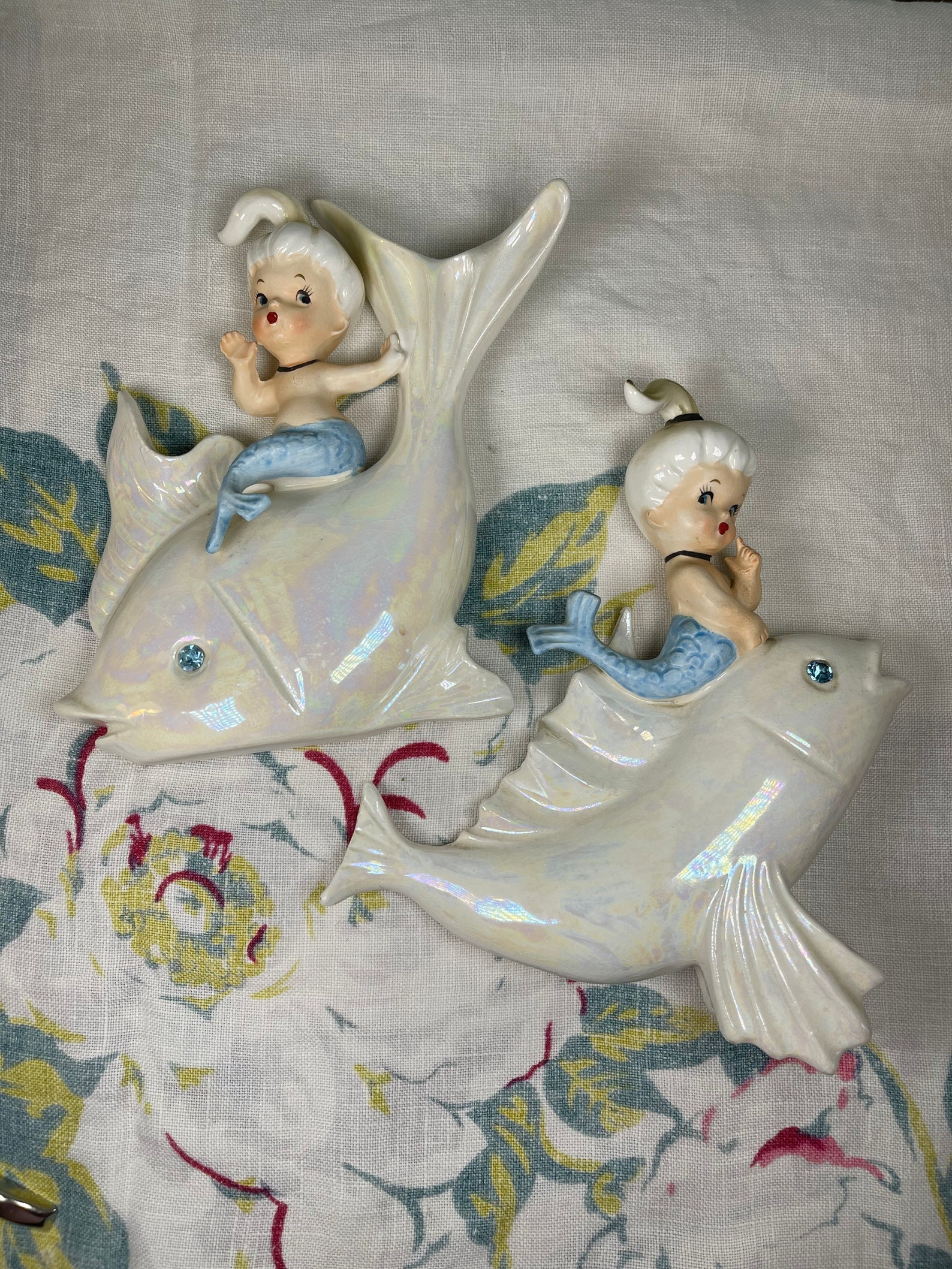 Vintage Norcrest Mermaids Riding Fish Wall Plaques-kawaii - Etsy
