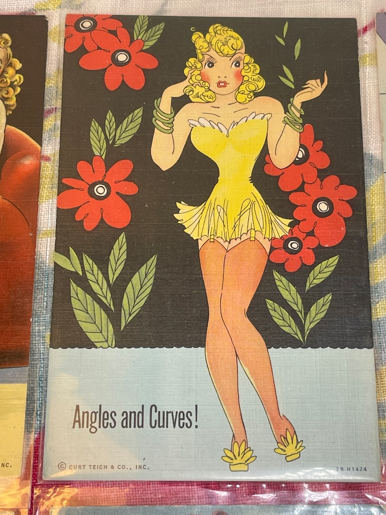 Vintage 1940s Pinup Cartoon Girls Postcard-new Old - Etsy