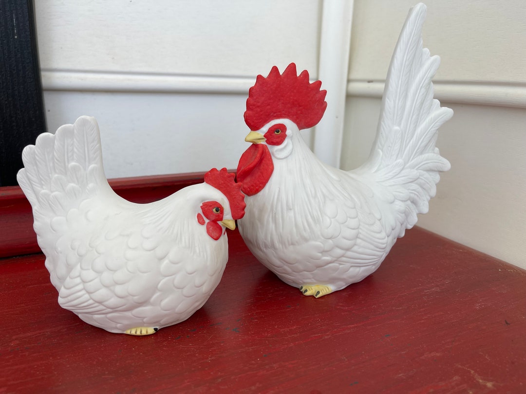 Vintage Lefton Hand Painted Rooster and Hen Chicken Set-03485-1980s ...
