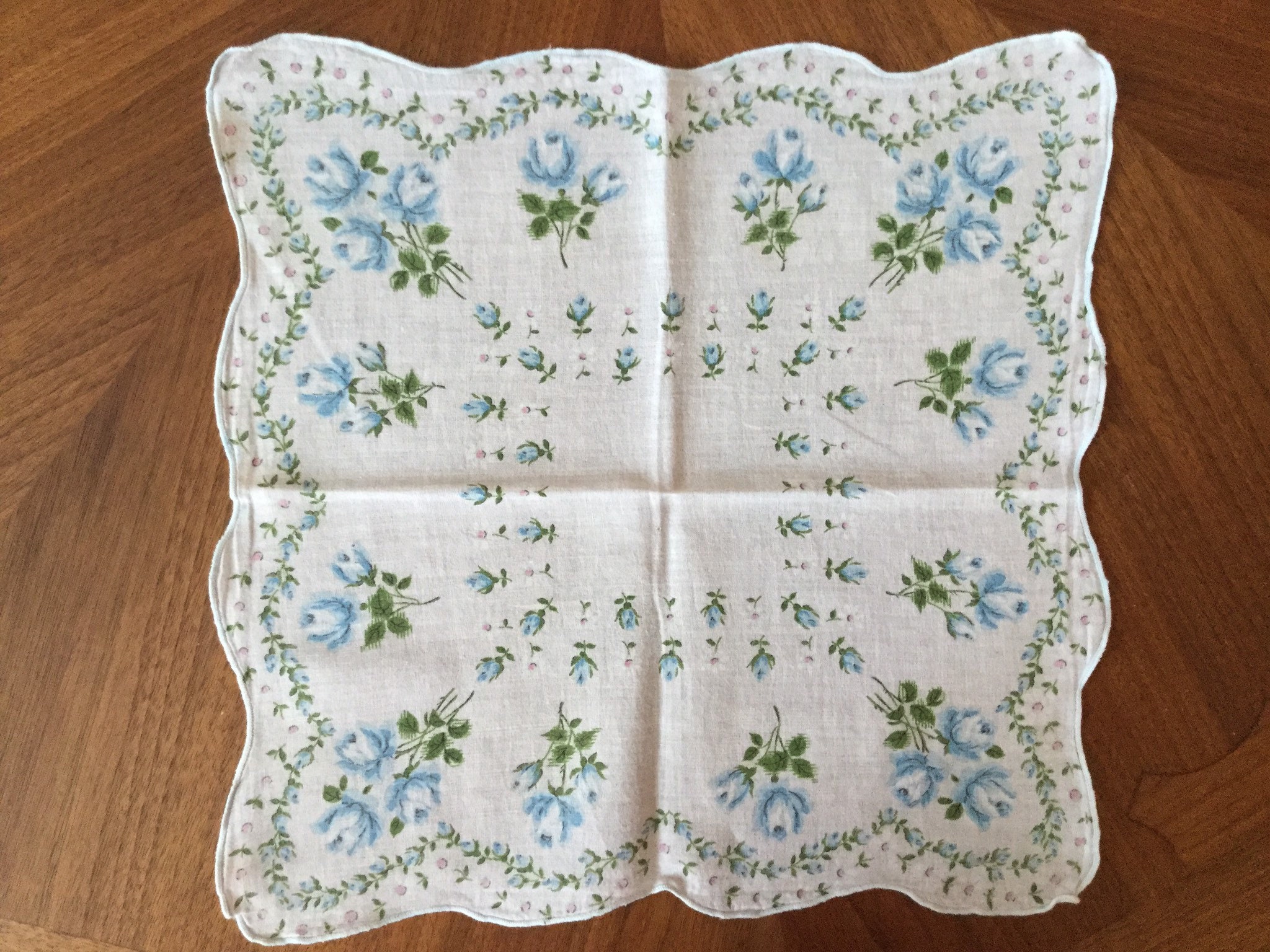 Vintage 1960s 3 Cotton Floral Handkerchiefs Blue Pink Red | Etsy