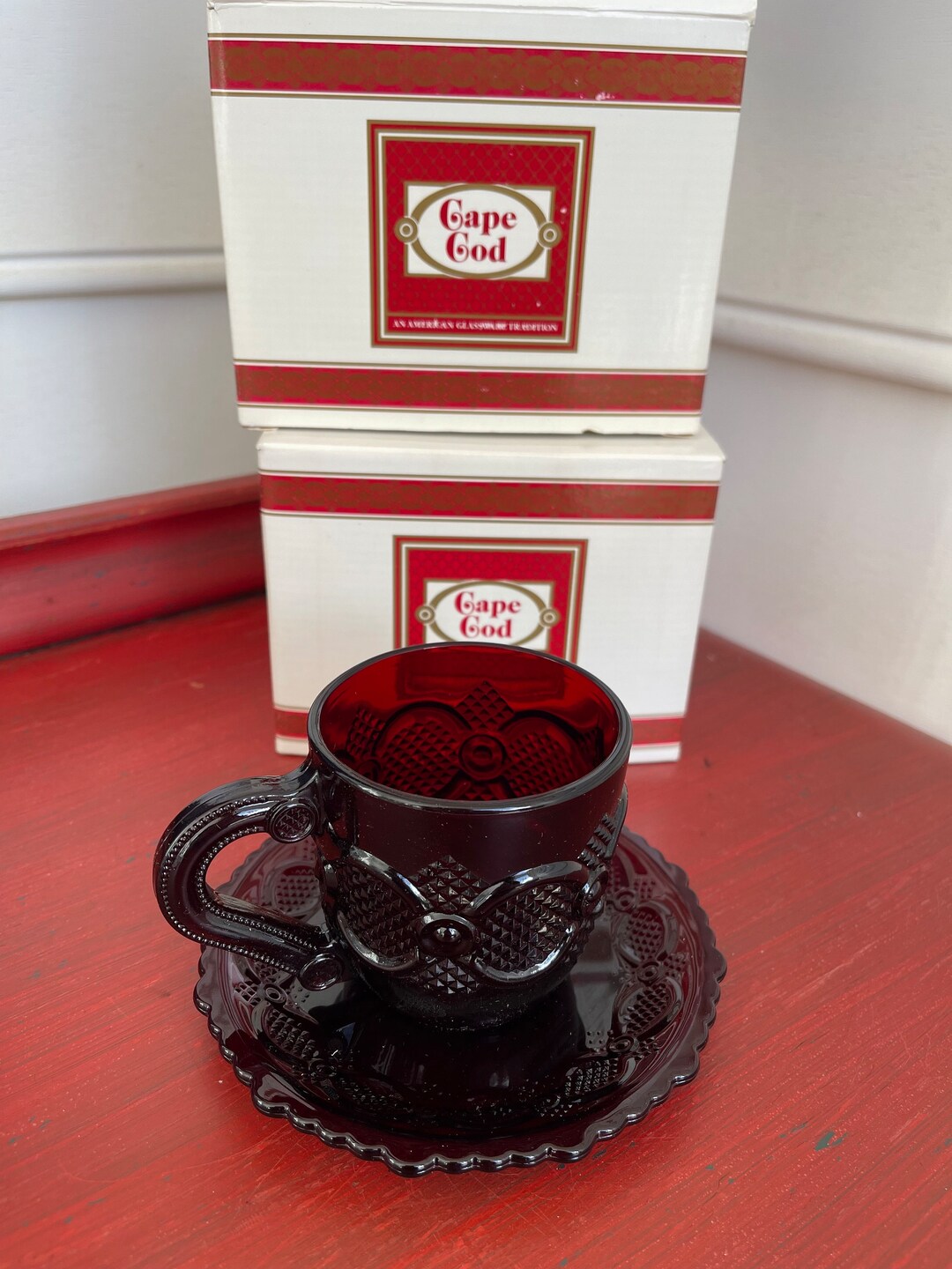 Vintage 1990s Avon the 1876 Cape Cod Collection Ruby Red Cup and Saucer ...