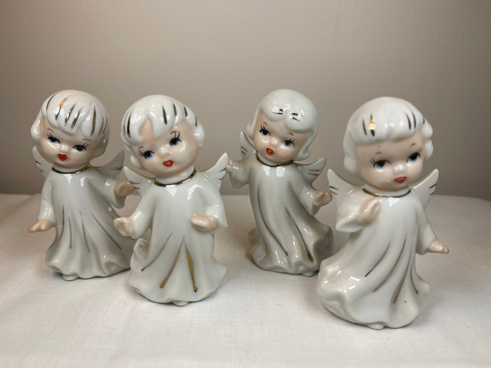 Vintage Adorable Angel Set-set of 4 Angels-white Gowns-gold - Etsy