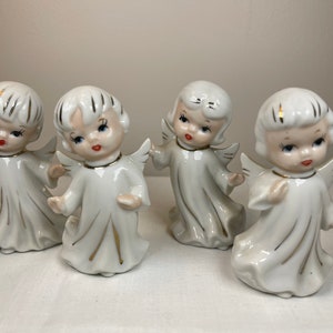 Vintage Adorable Angel Set-set of 4 Angels-white Gowns-gold Trim-mid ...