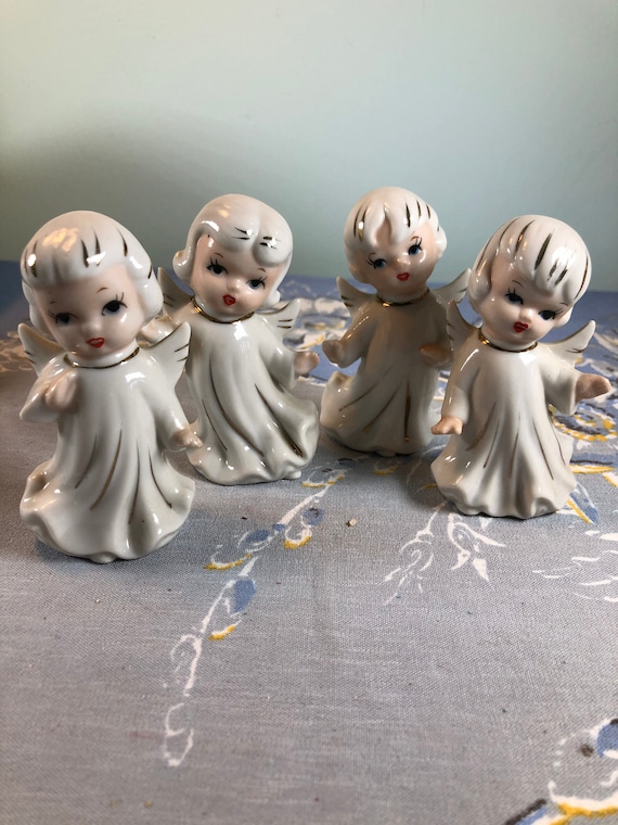 Vintage Adorable Angel Set-set of 4 Angels-white Gowns-gold | Etsy