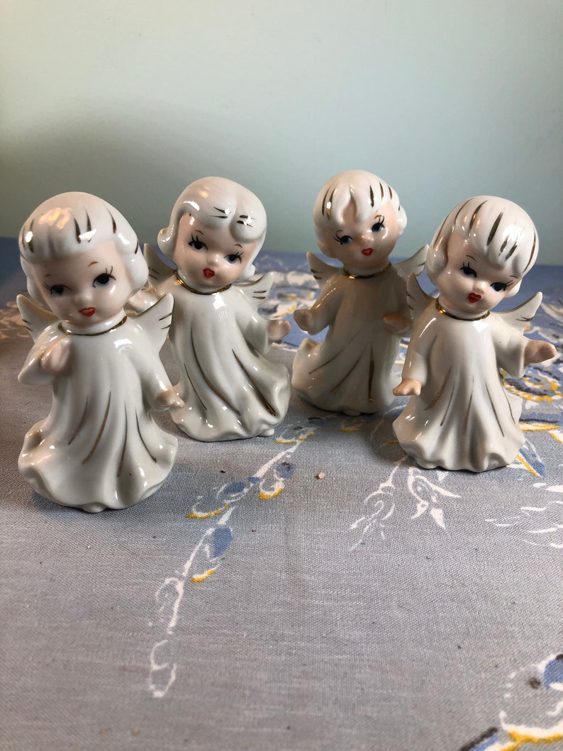 Vintage Adorable Angel Set-set of 4 Angels-white Gowns-gold | Etsy