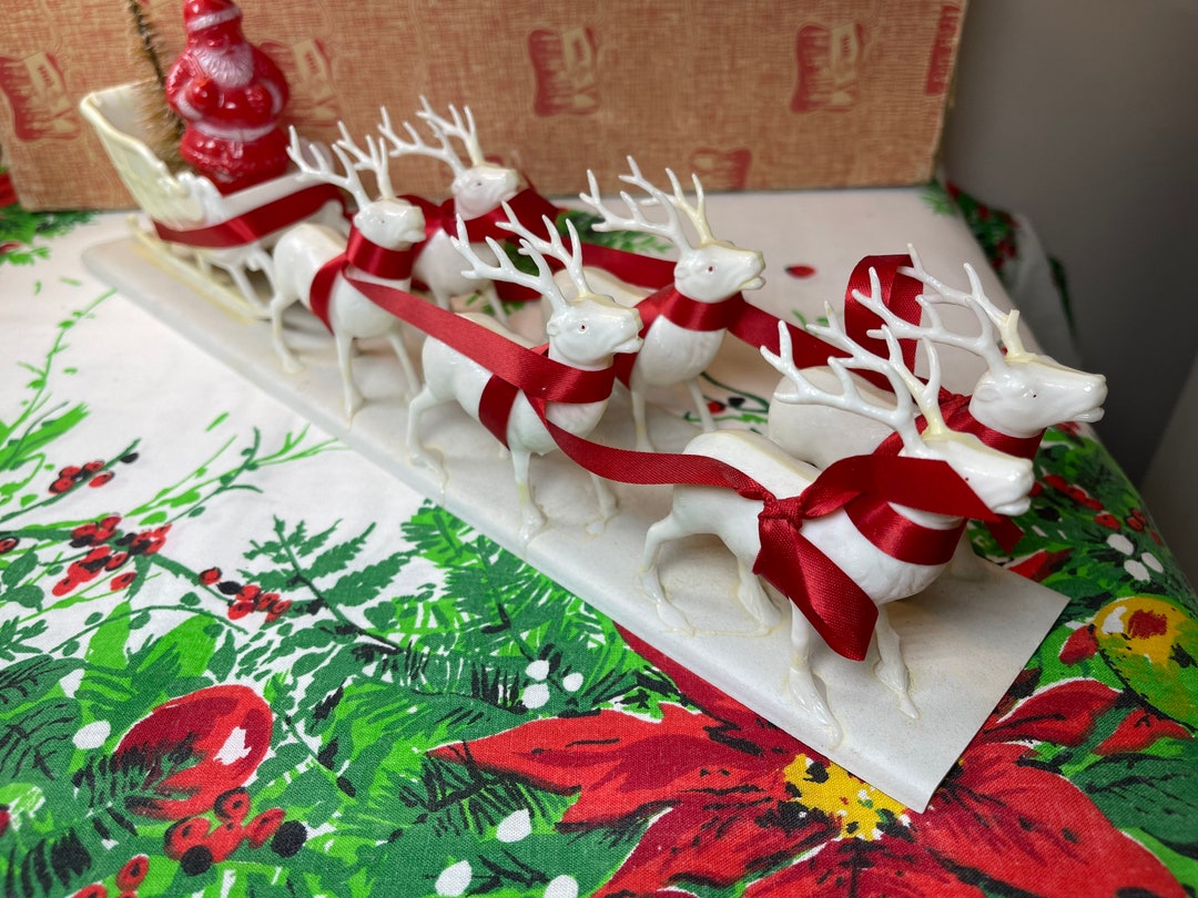 Vintage Hard Plastic Rosbro Rosen All Plastic Santa Sled With Reindeer ...