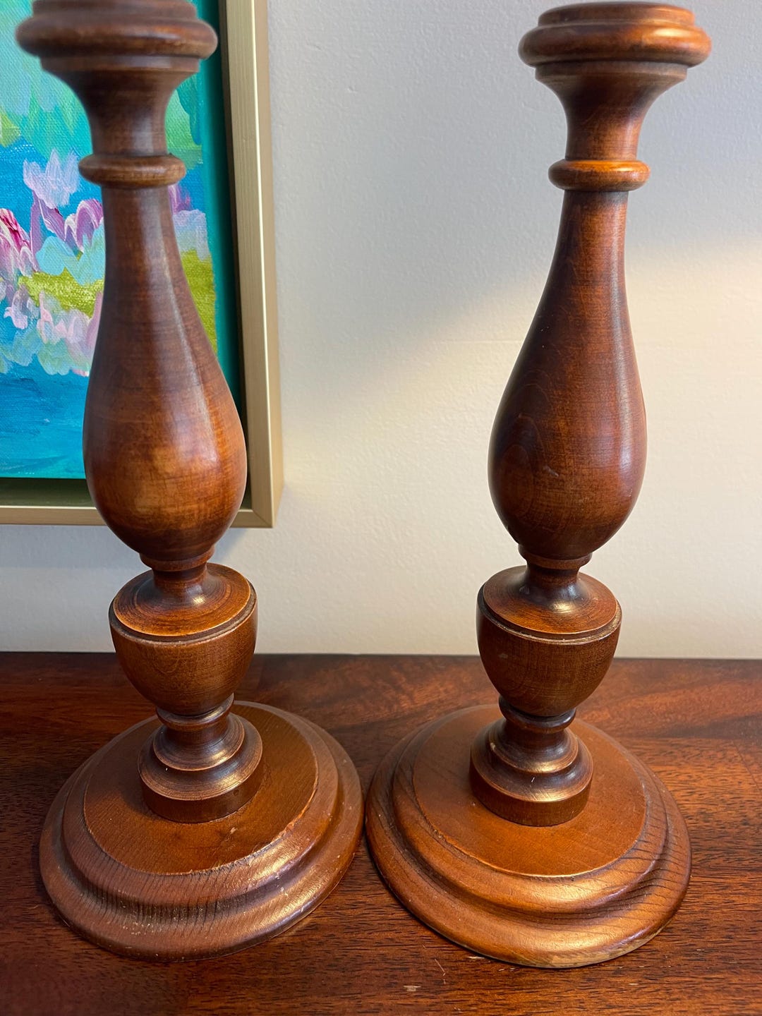 Vintage Wood Turned Colonial Candlesticks-set of 2-kitsch-home Decor ...