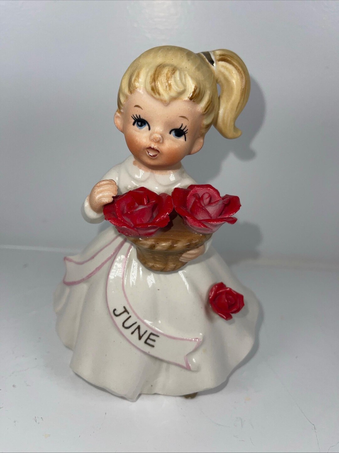 Vintage All Ceramic June Blond Ponytail Girl Figurine-birthday-red ...