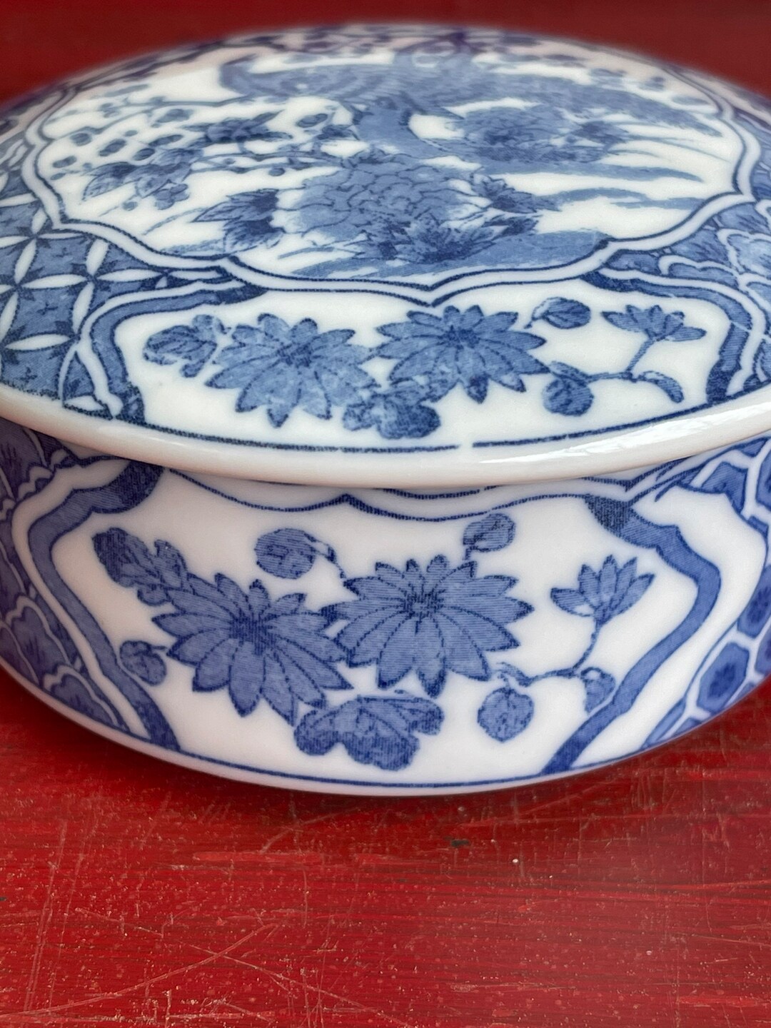 Vintage Action Japan All Ceramic Round Trinket Box-asian Flair-bird-mid ...