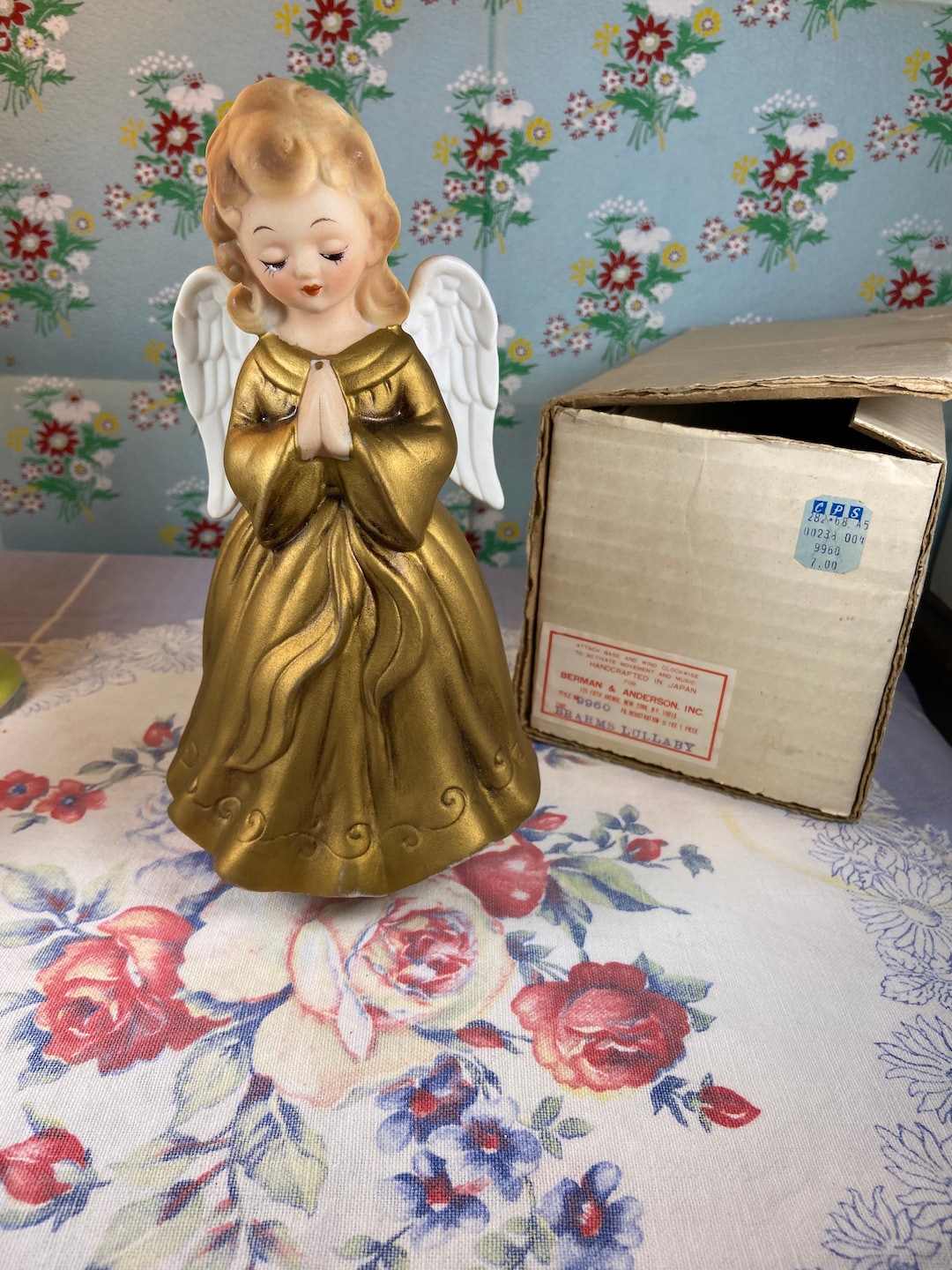 Vintage Gold Angel Music Box-brahms Lullaby-kitschy Angel-bisque Angel ...