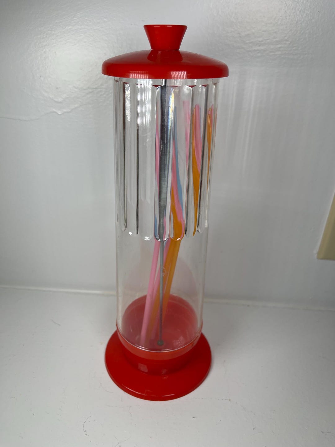 Vintage 1970s Capri Red Plastic 50s Inspired Straw Dispenser-holder ...