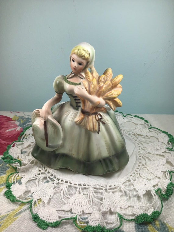 Vintage Lefton Matilda 1685A planter-vase-lady with wheat | Etsy