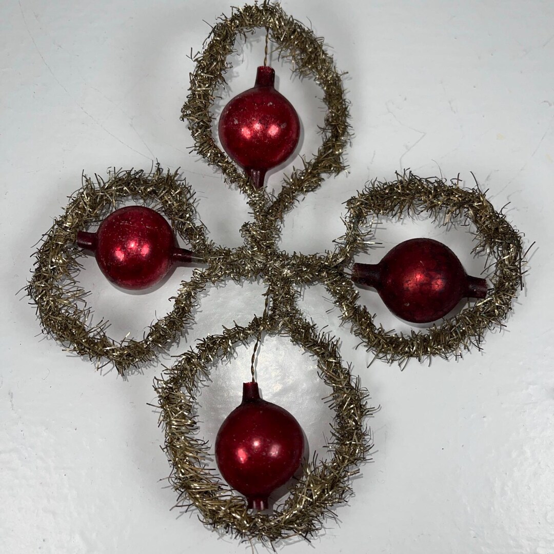 Vintage Antique German Crinkle Tinsel Wire Red Glass Ornament-star ...