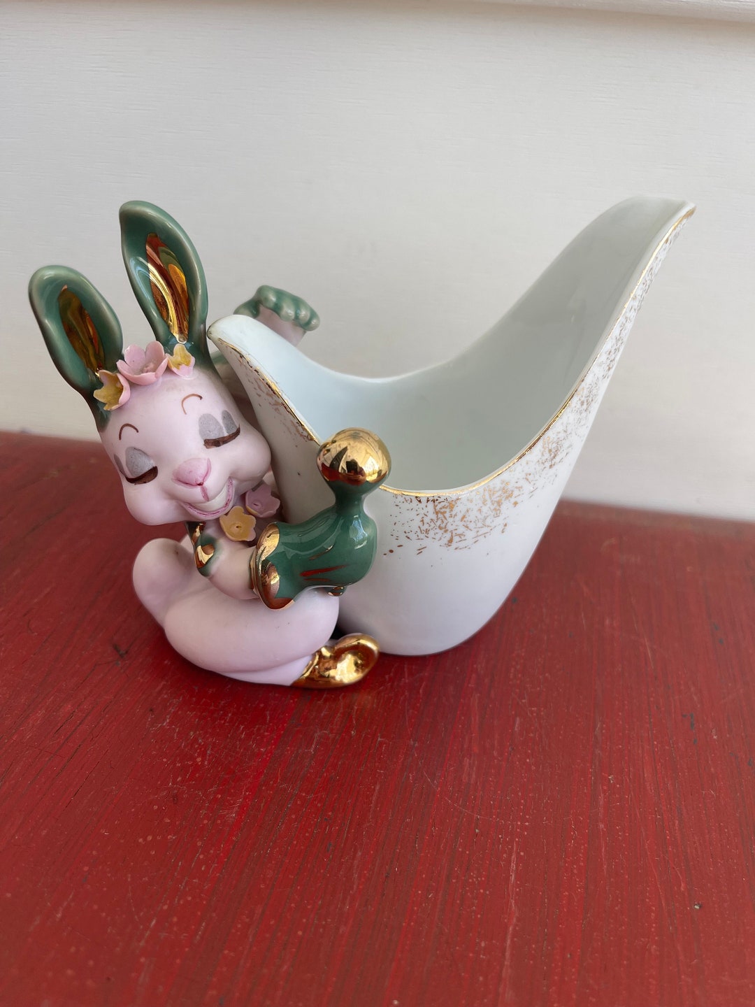 Vintage Lefton China Hand Painted K5575 Pink Ceramic Bisque Bunny ...