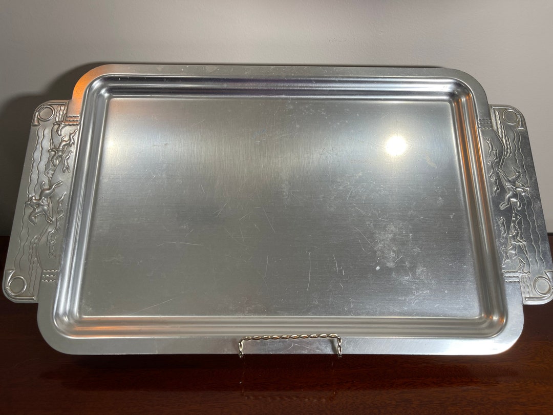 Vintage Kensington Aluminum Tray- Art Deco-hound and Hunter Metal Tray ...