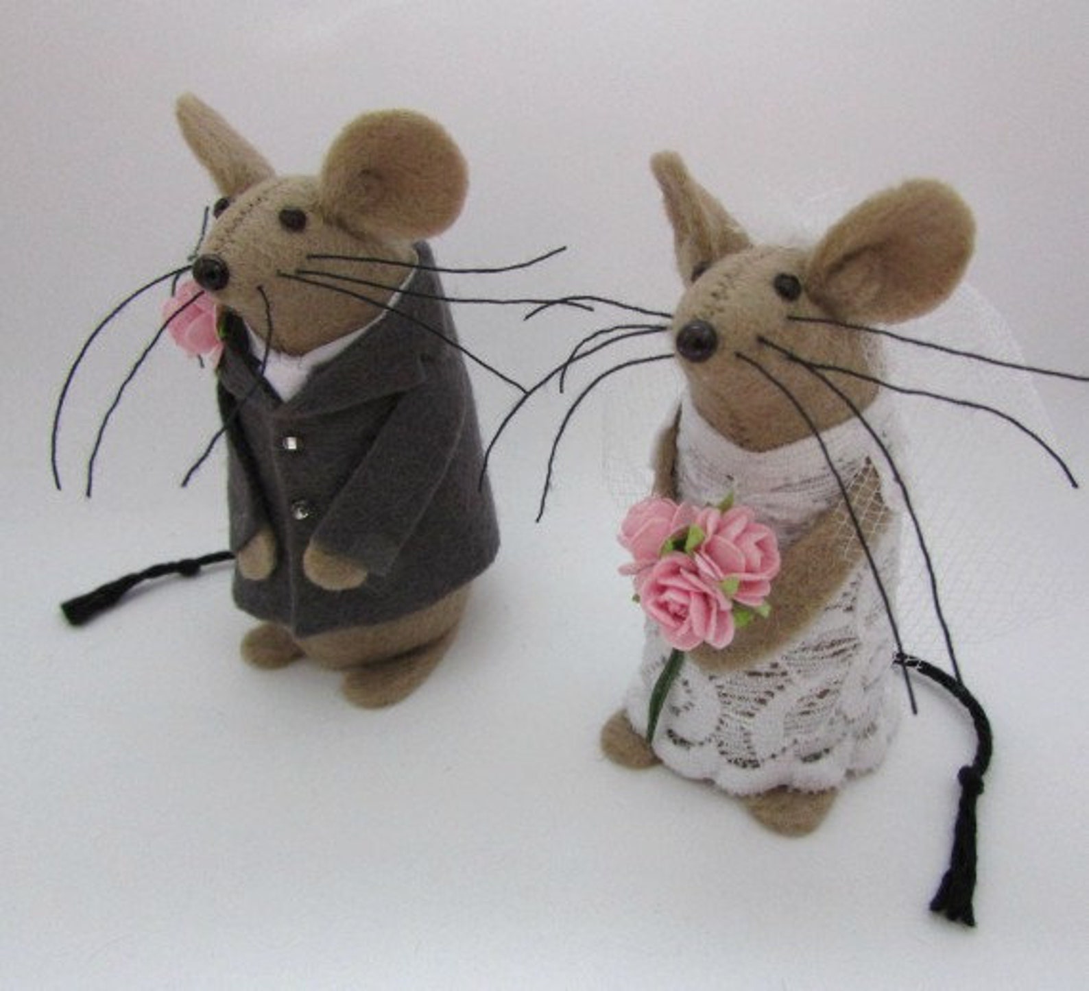 Mice Wedding Cake Topper Handmade Bride & Groom Mice | Etsy