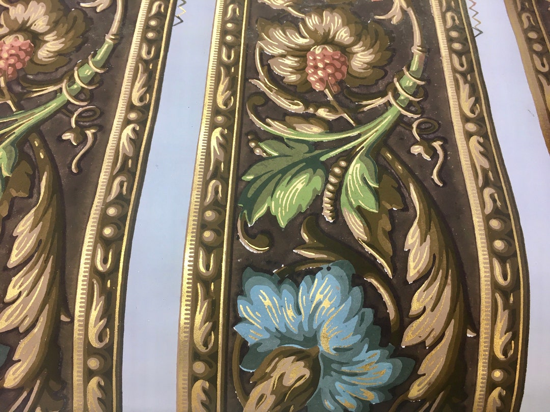 VICTORIAN FLORAL BORDER - 7 Yards of Renaissance Revival Wallpaper ...