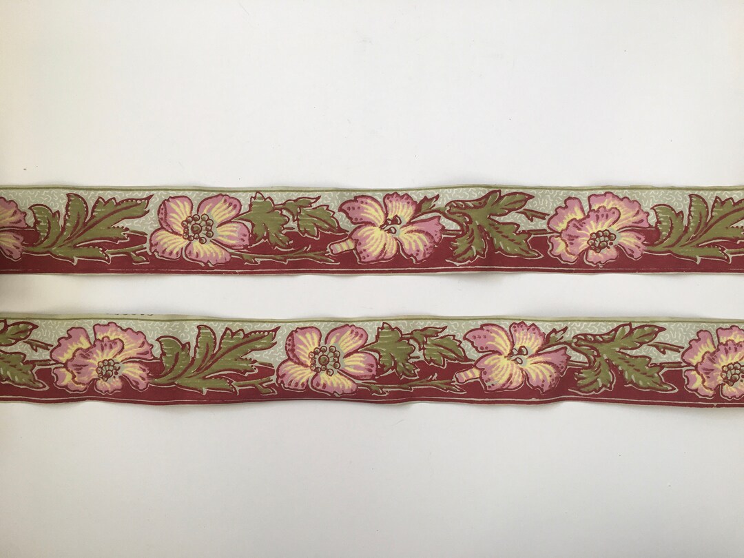ANTIQUE WALLPAPER BORDER - Two 6f Long Rolls of 2" Wide French Floral ...