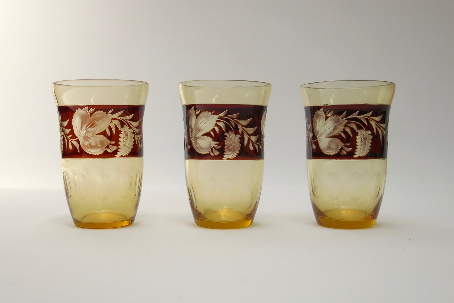 CRYSTAL LEMONADE SET Mid-century Amber and Red Bohemian - Etsy