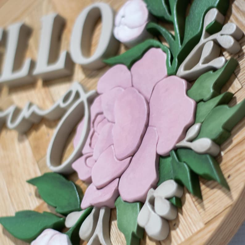Hello Spring Round Floral Wooden Sign Scroll Saw 3D Flower | Etsy
