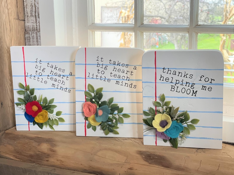 Felt Flower Notebook Sign- Teacher Gift- Teacher Desk Decor- Teacher ...