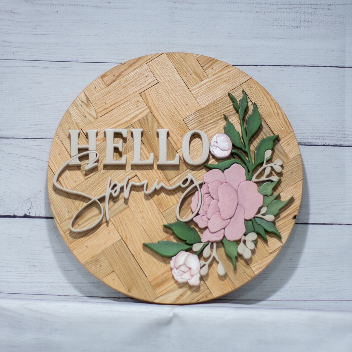 Hello Spring Round Floral Wooden Sign Scroll Saw 3D Flower | Etsy