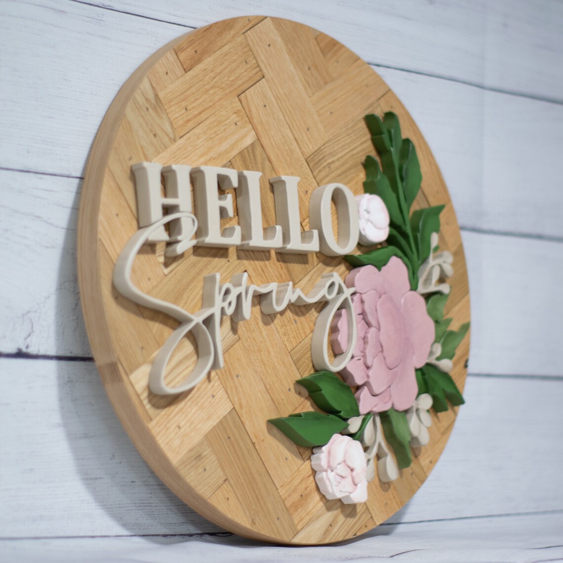 Hello Spring Round Floral Wooden Sign Scroll Saw 3D Flower - Etsy