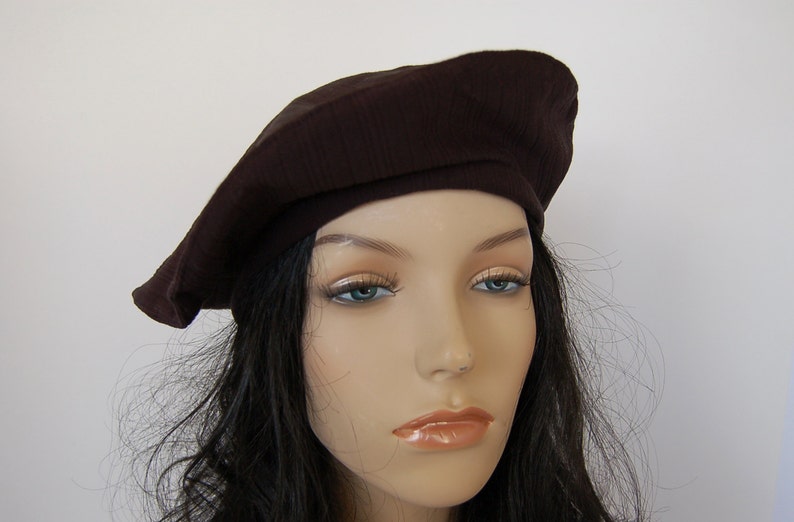 Black Cotton Beret French Tam Upcycled T Shirt Hat Plaid Stripe Lining ...