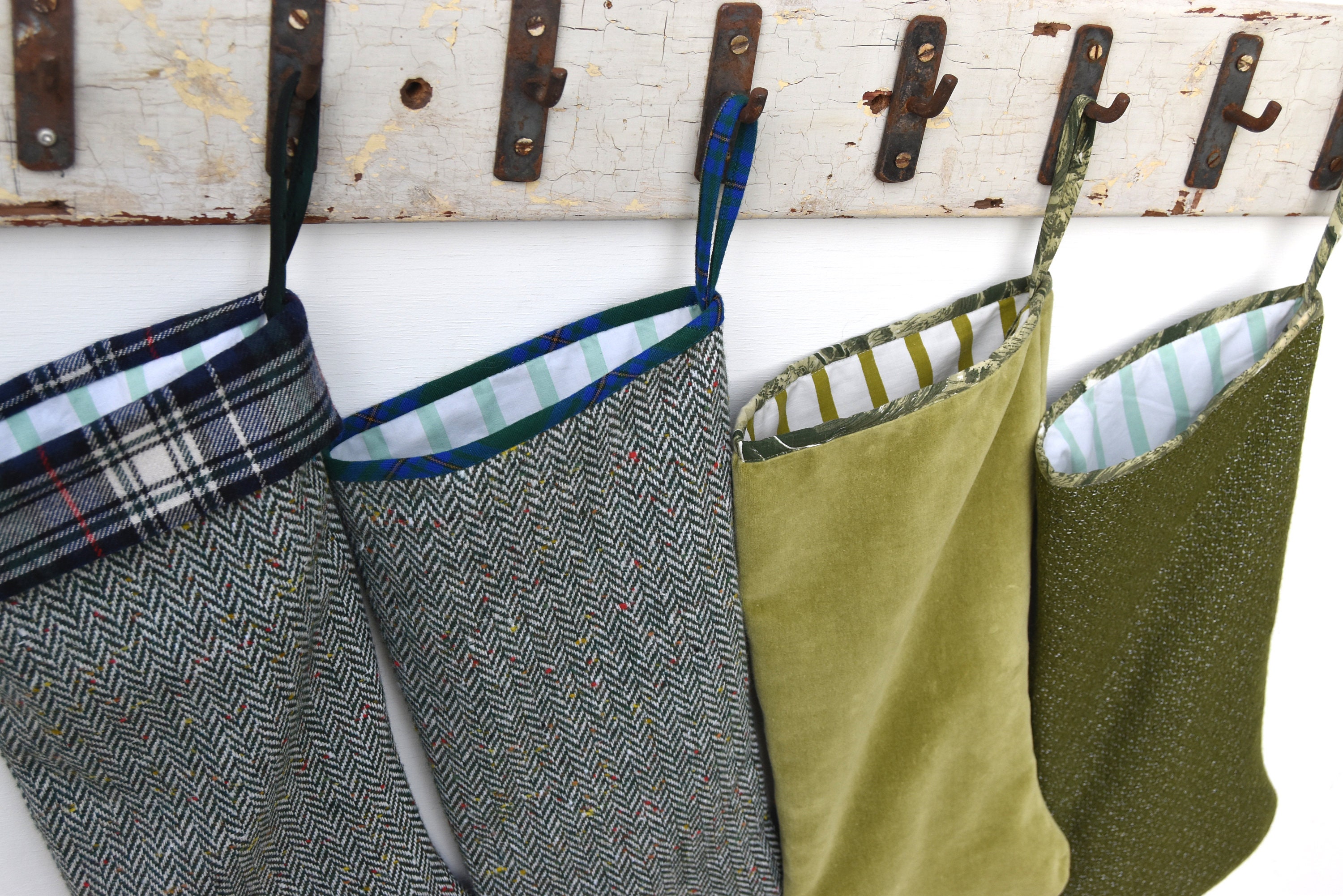 Green Blue Plaid Christmas Stocking | Vintage, Repurposed Fabrics ...