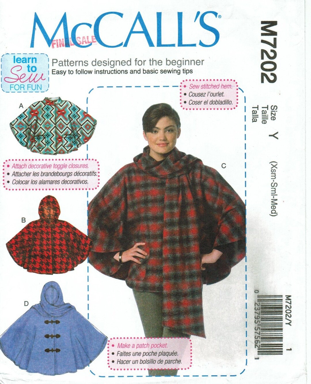 Easy Poncho | Hood Scarf Pockets Toggles | Fleece, Boiled Wool ...