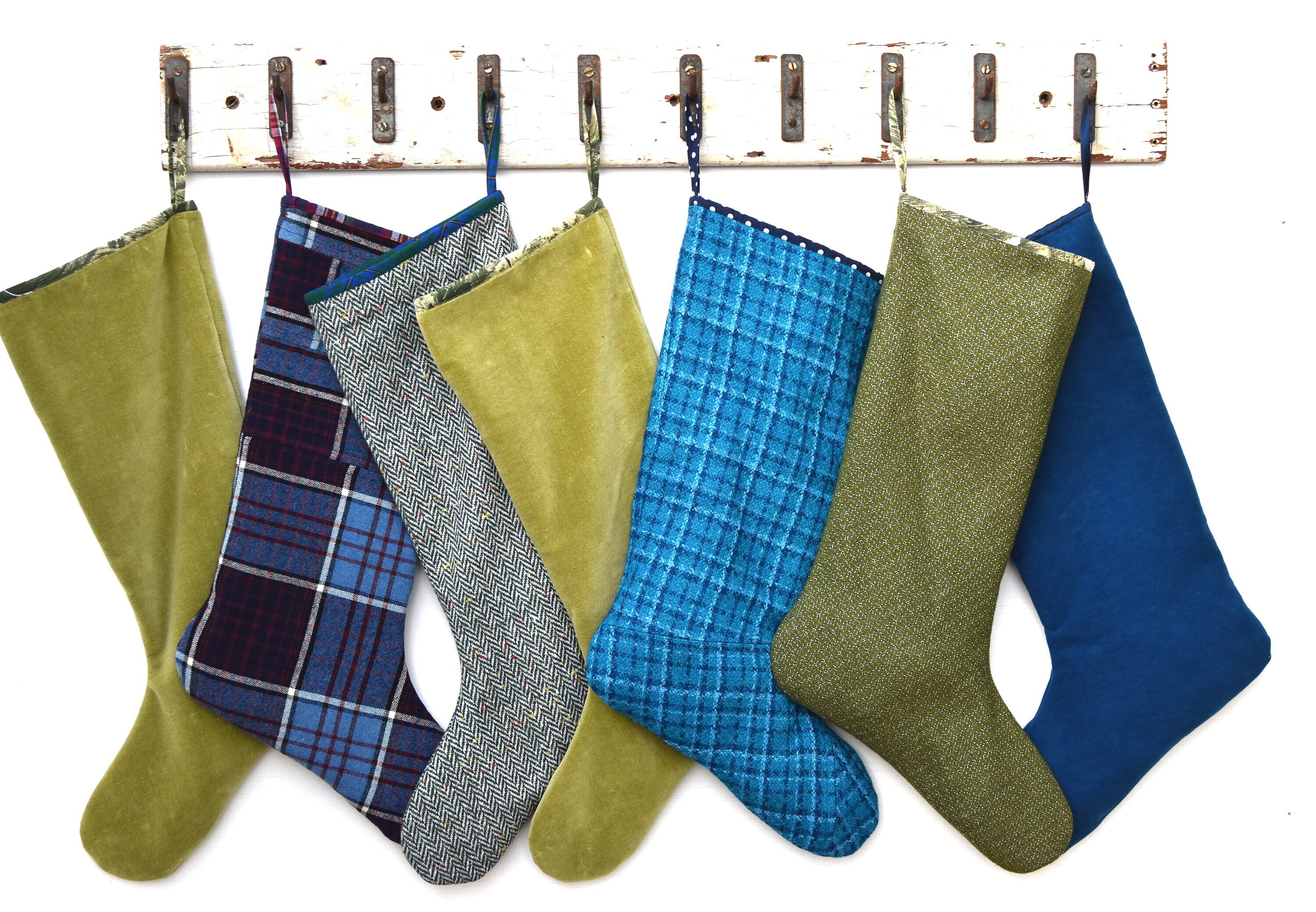 Green Blue Plaid Christmas Stocking | Vintage, Repurposed Fabrics ...