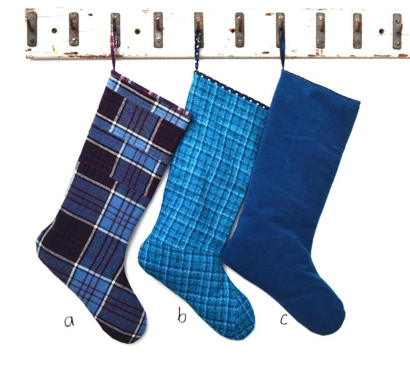 Green Blue Plaid Christmas Stocking | Vintage, Repurposed Fabrics ...