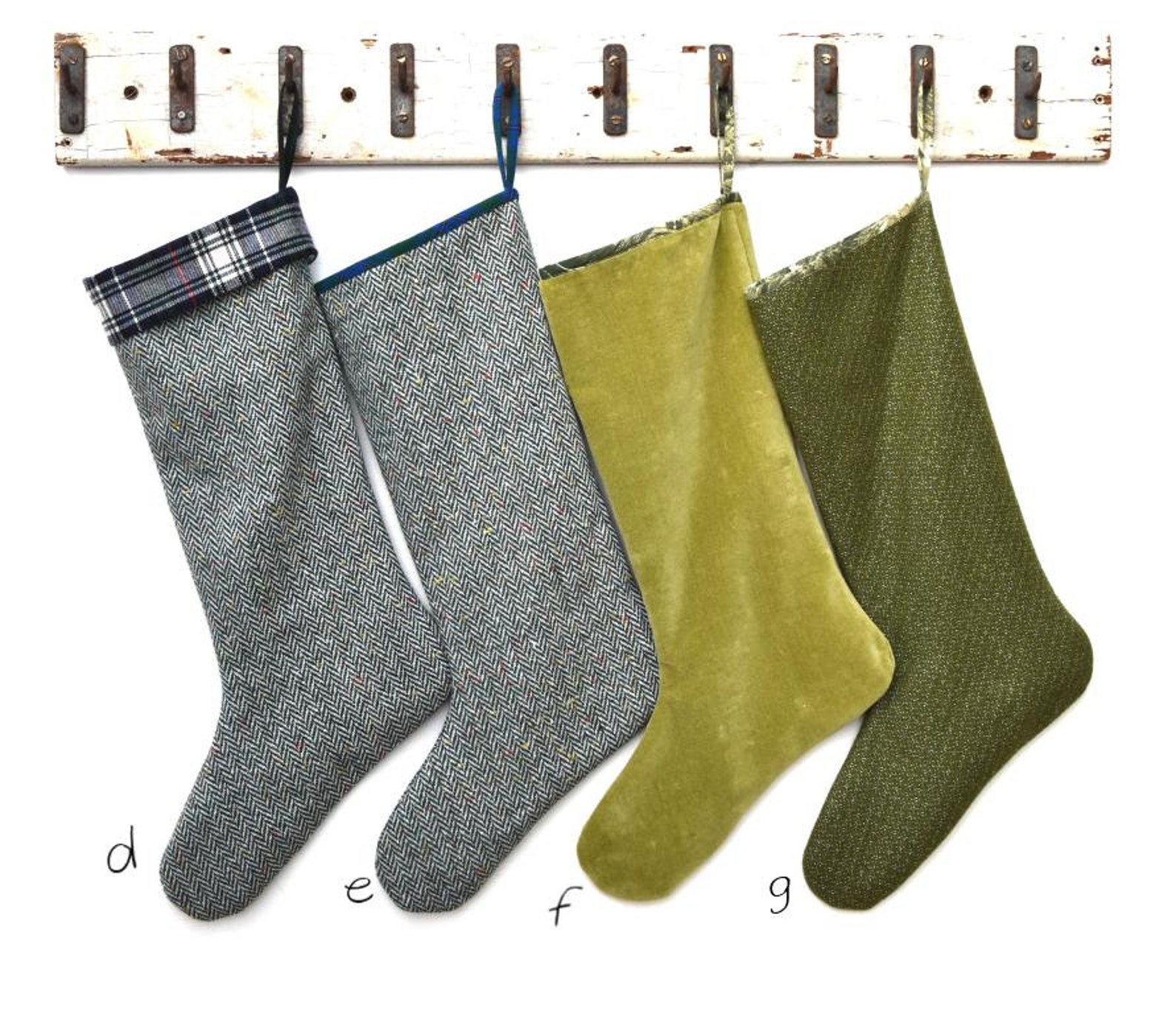 Green Blue Plaid Christmas Stocking Vintage Repurposed - Etsy