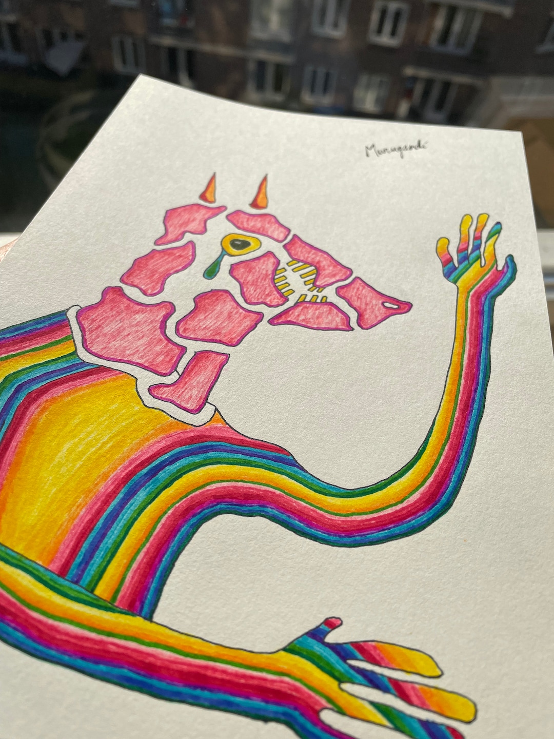 Rainbow Monster - Hand-drawn Original Artwork - Colorful Horned ...