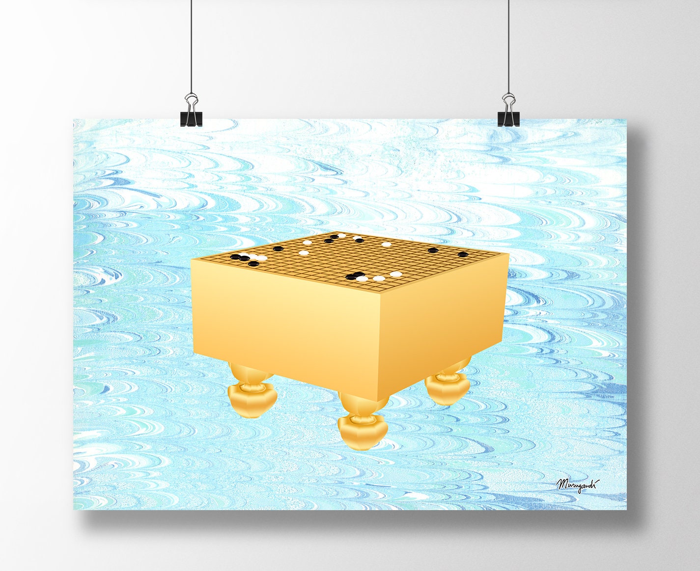 Poster - Goban With Marbled Background - Baduk, Weiqi, Go Game - Ke Jie 9p Versus Mi Yuting 9p ...