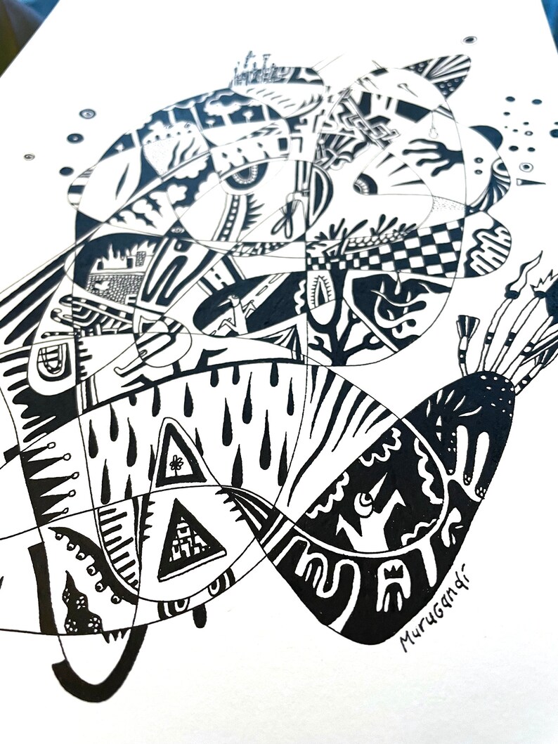 Automatic Drawing Hand-drawn Original Artwork in B&W Surrealist ...