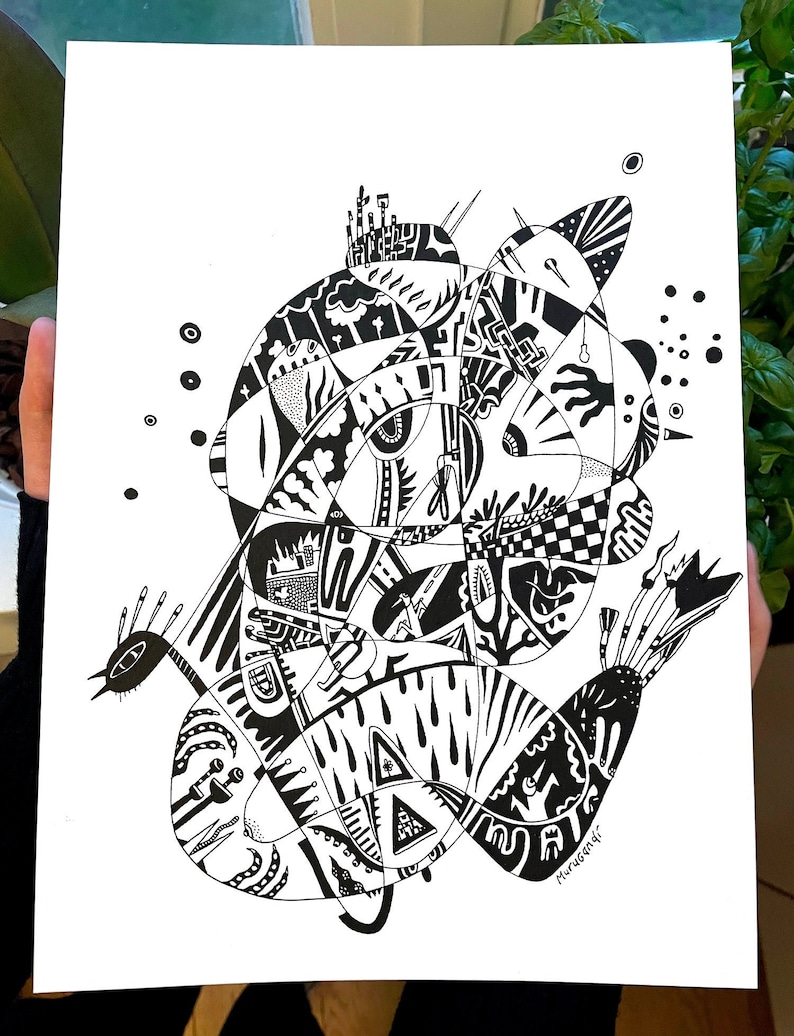 Automatic Drawing - Hand-drawn Original Artwork in B&W - Surrealist ...