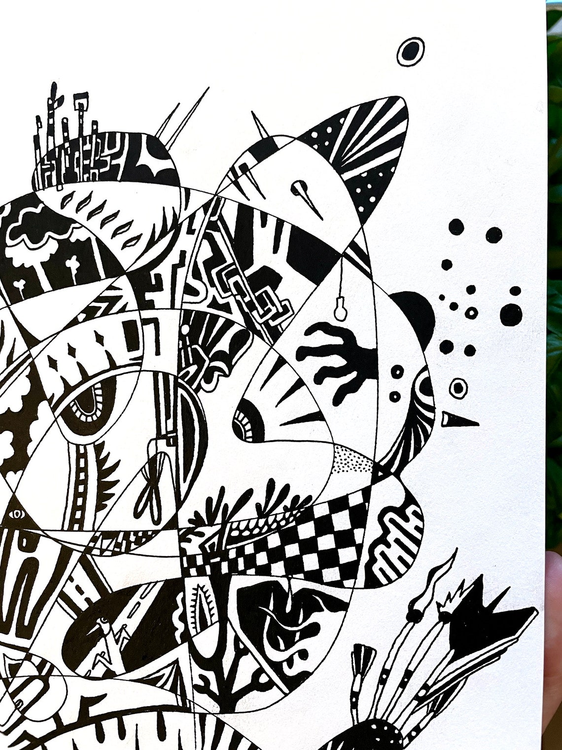 Automatic Drawing Hand-drawn Original Artwork in B&W Surrealist ...