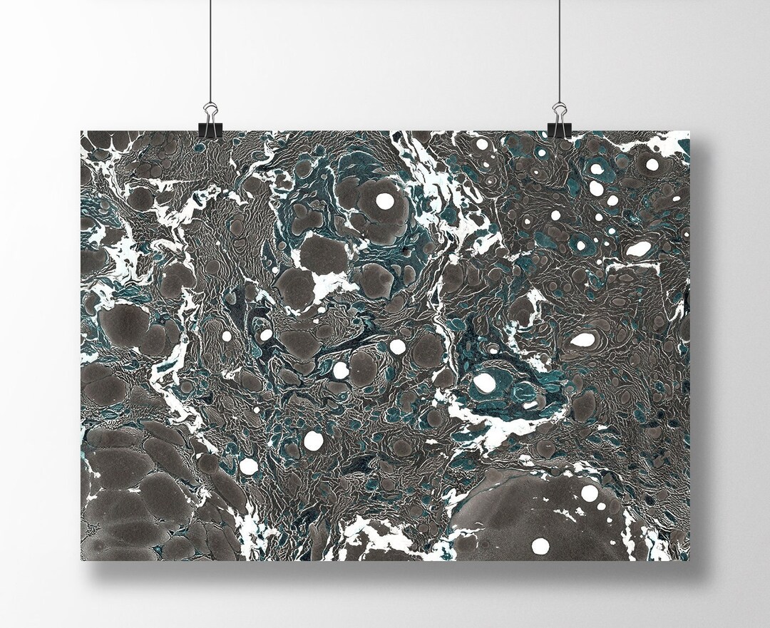 Printed Marbled Paper - Planetary Surface - Black, Grey and Green ...