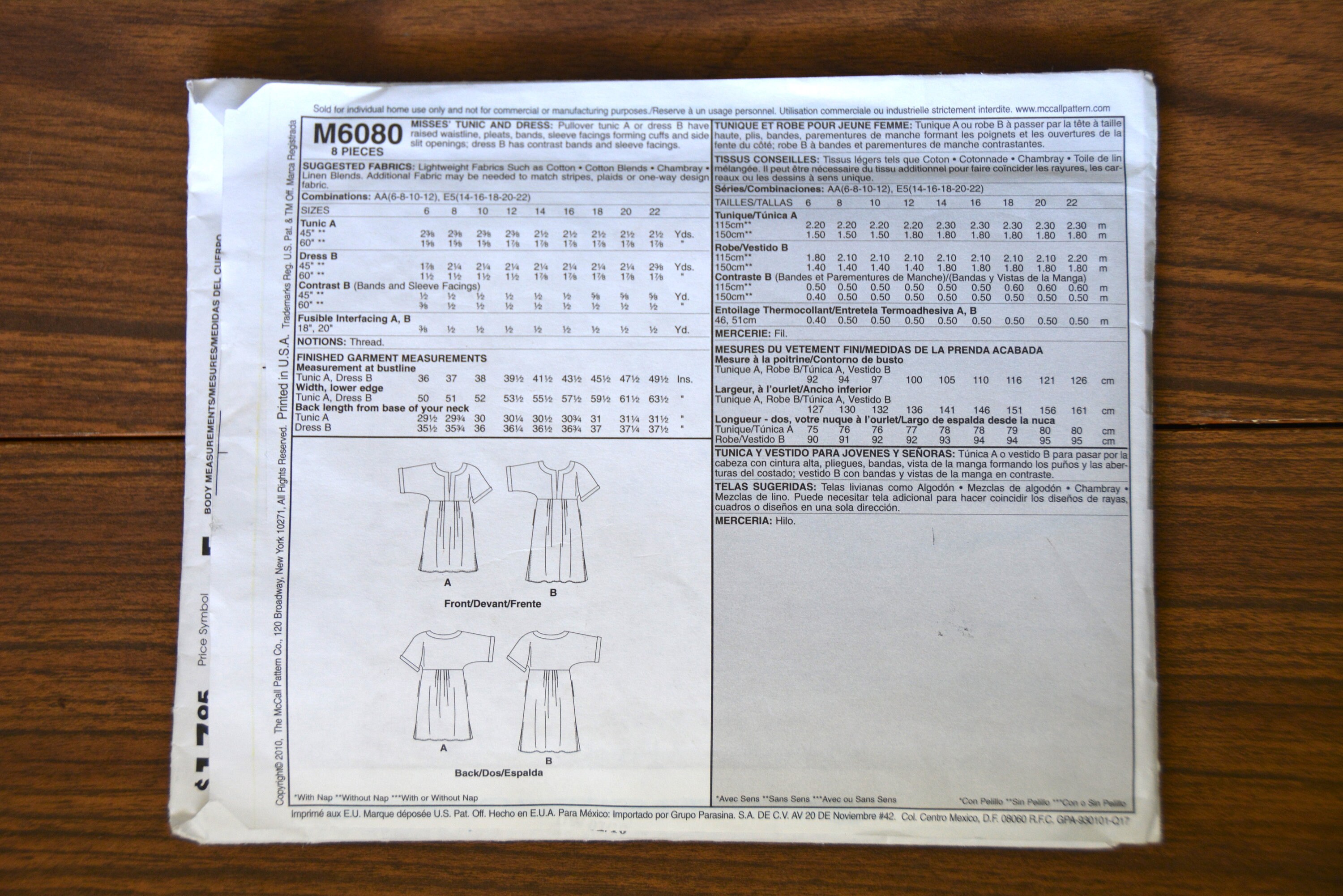 McCall's Sewing Pattern M6080 Tunic and Dress Size | Etsy