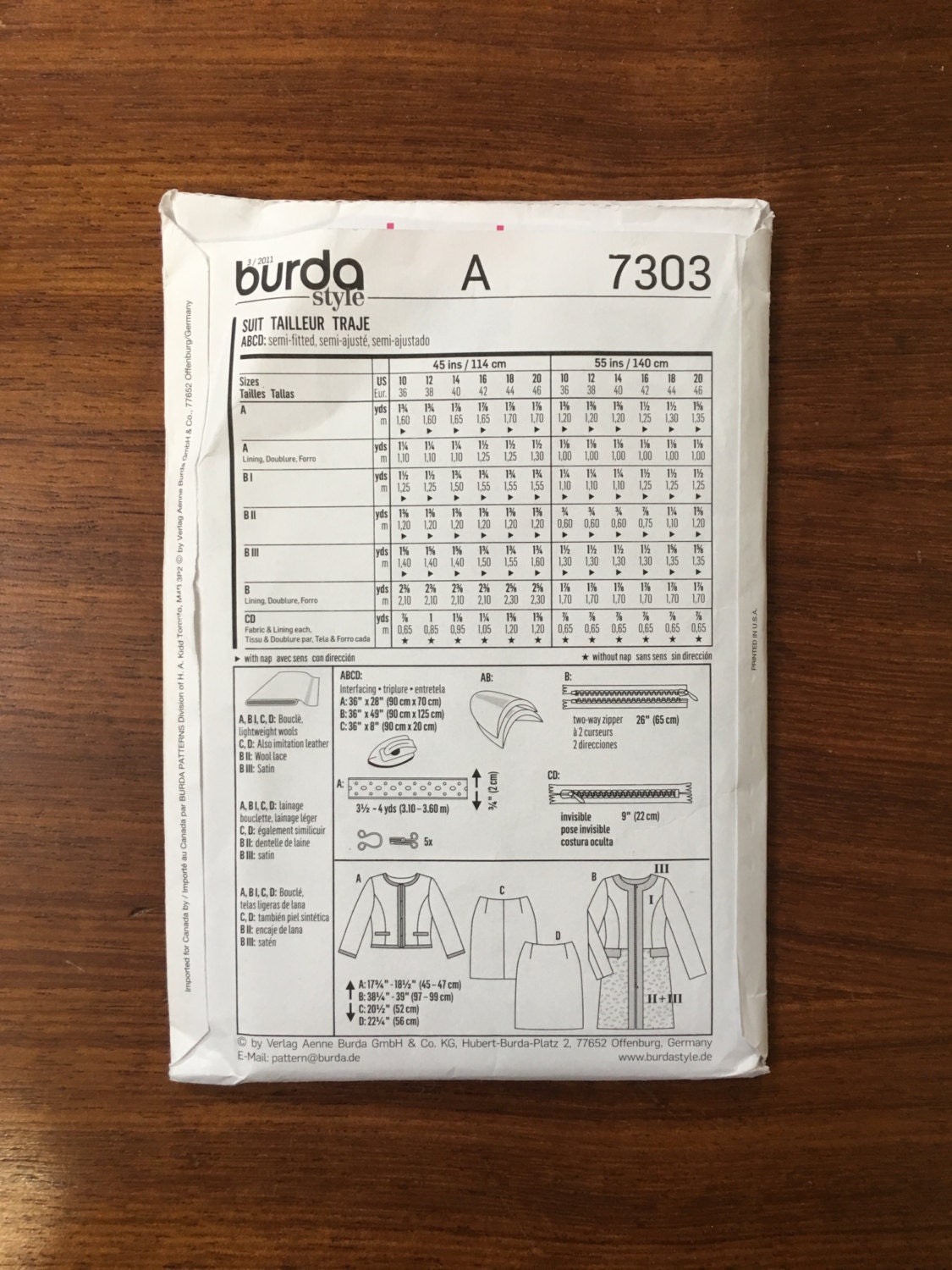 BURDA Style Misses Suit Jacket Dress Skirt Sewing Pattern 7303 - Etsy