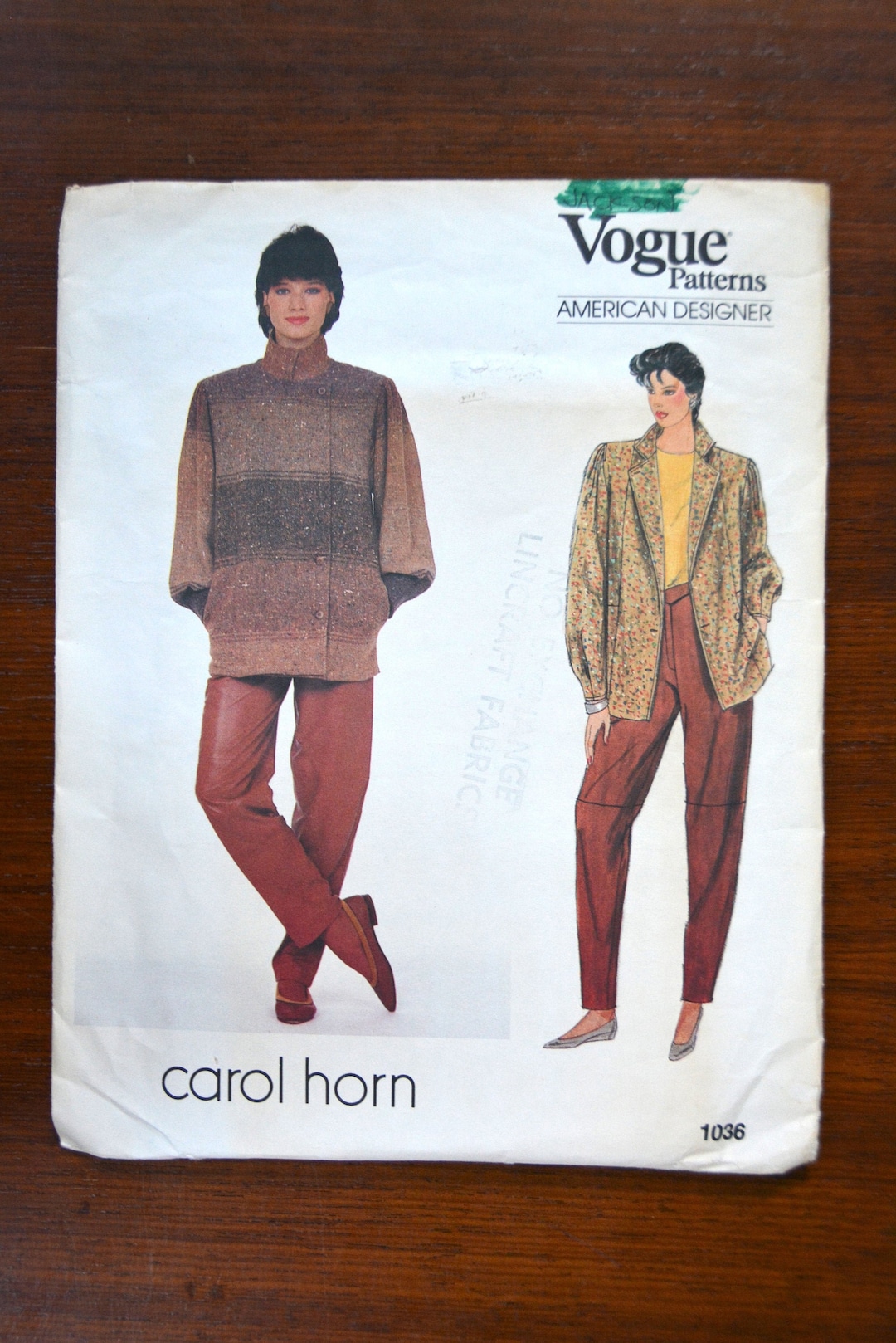 Vogue Designer Sewing Pattern 1036, Carol Horn, Jacket, Pants, 10 ...