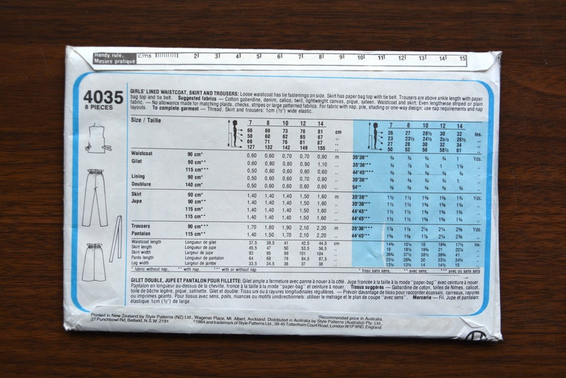 80s Style Sewing Pattern 4035 Waistcoat Skirt and Trousers - Etsy