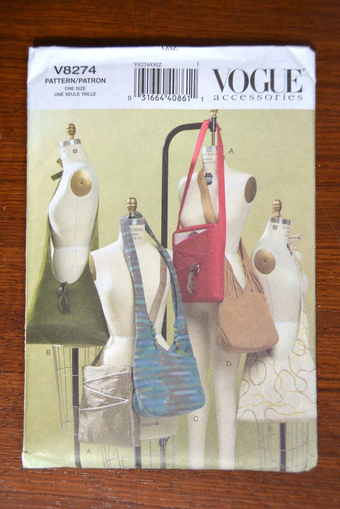 Vogue V8274 Accessories Sewing Pattern Handbags Tote Bags Purse New ...