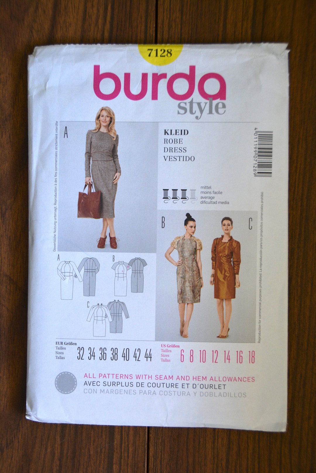 Burda Style Sewing Pattern 7128 Dress Size 6-8-10-12-14-16-18 - Etsy