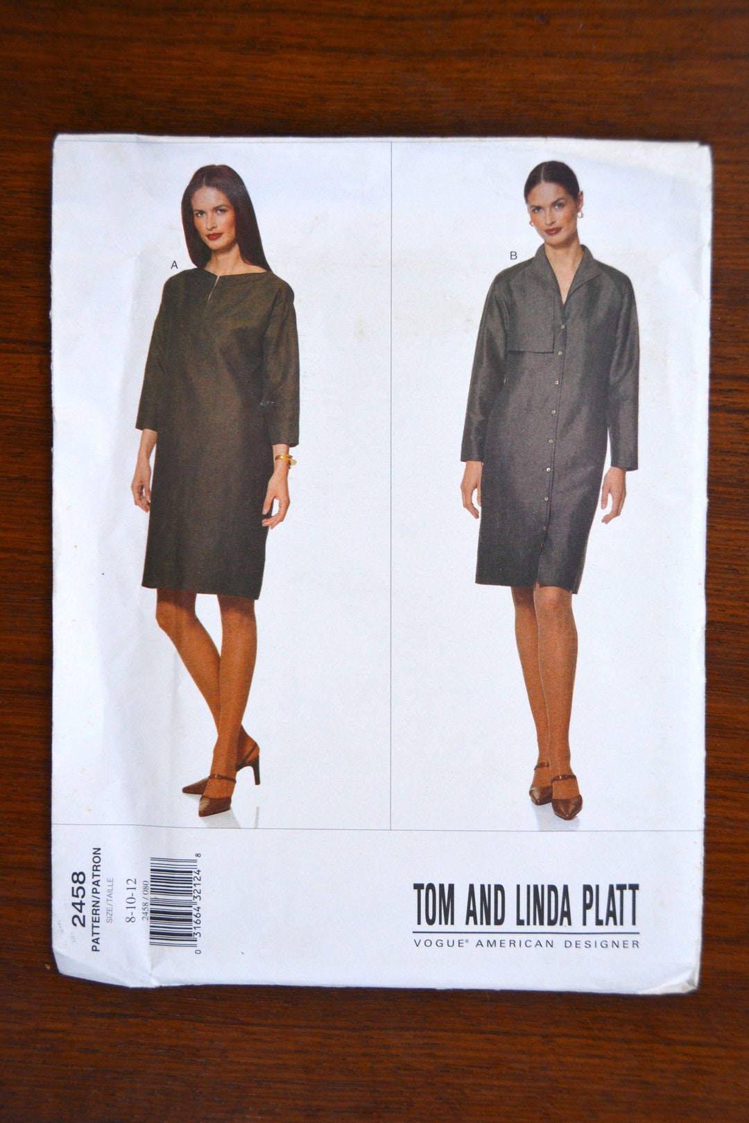 Vintage Vogue American Designer Pattern 2458 DRESS Straight Shirt Front ...