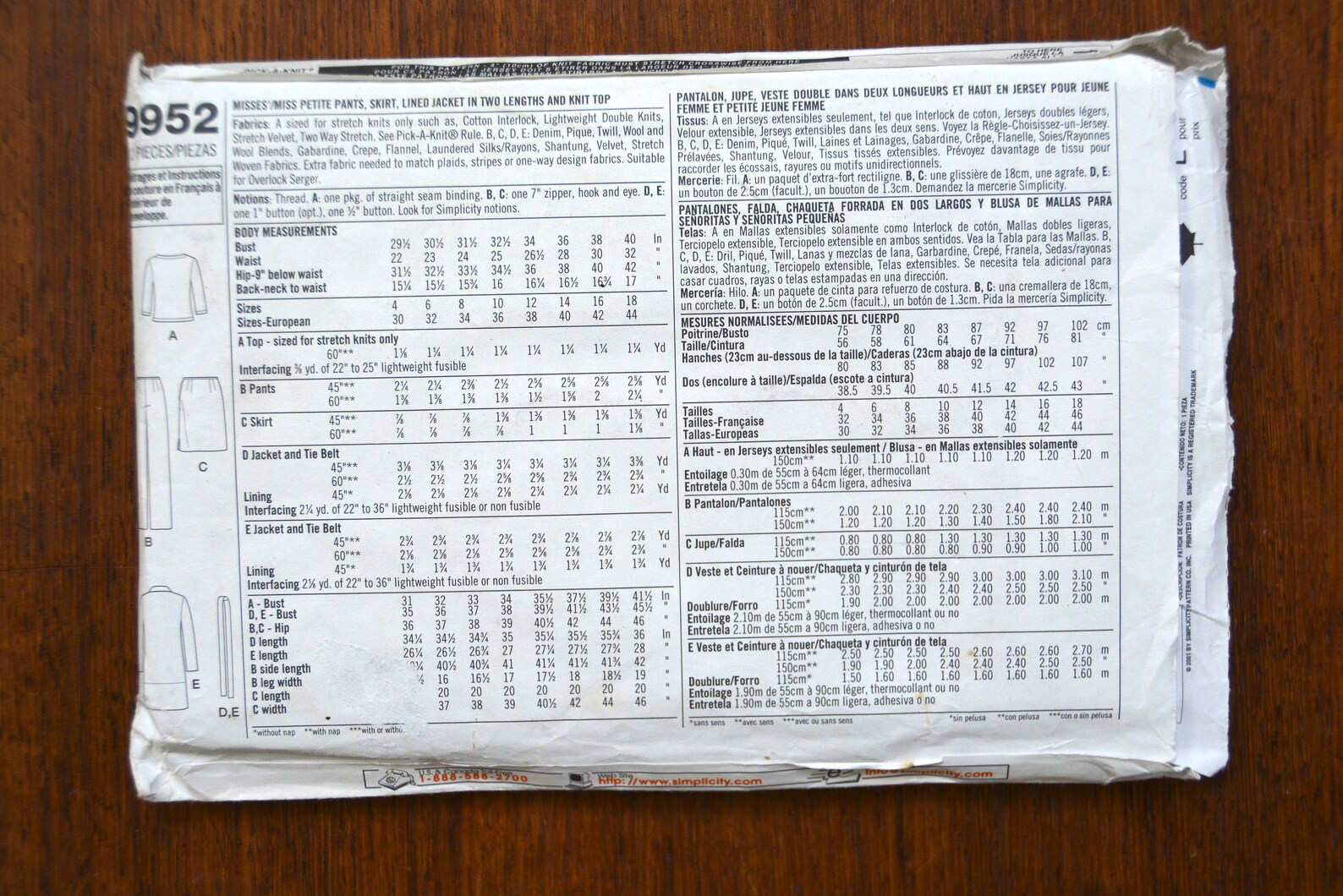 Simplicity Sewing Pattern 9952 Pants Skirt Lined Jacket in | Etsy