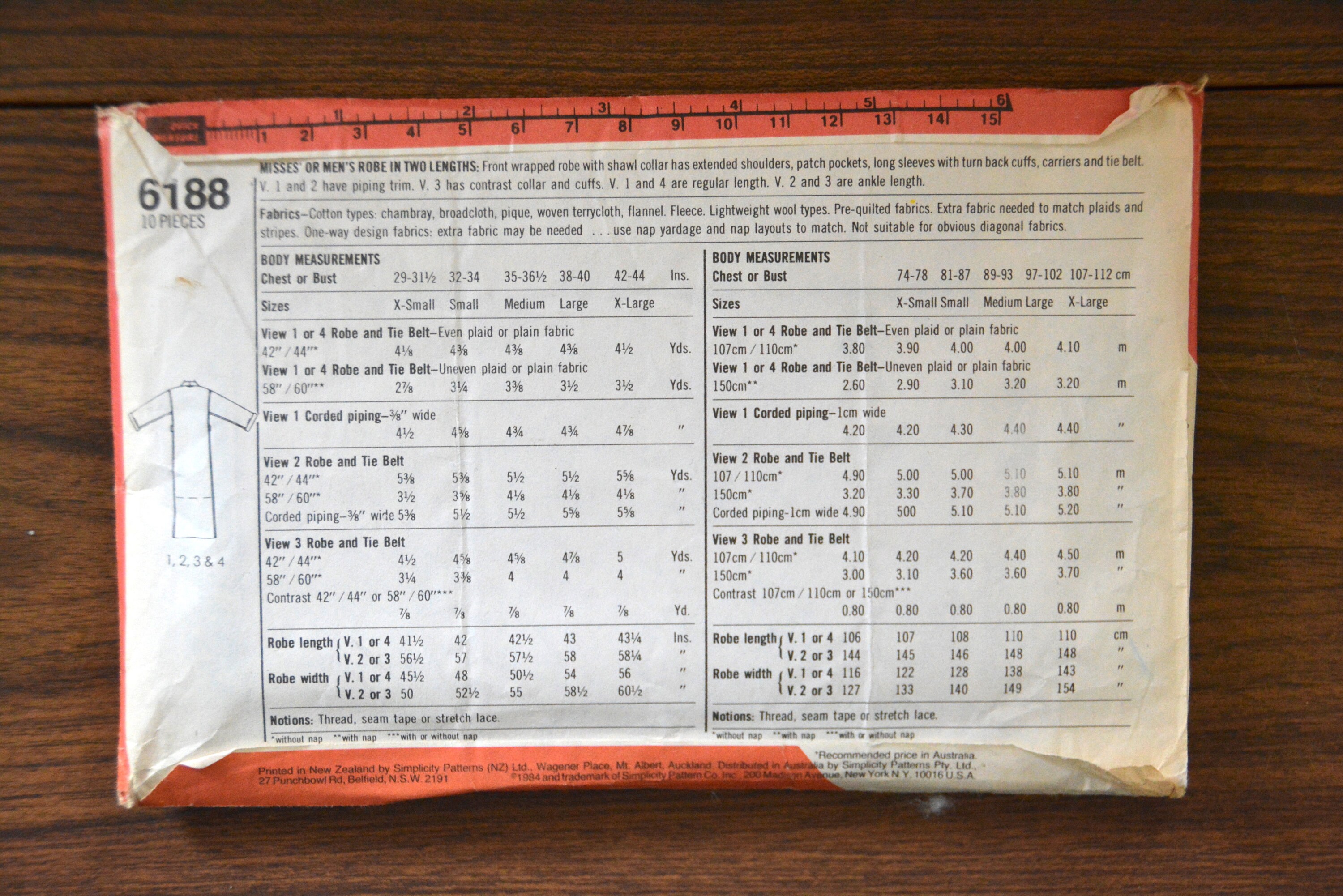 80s Simplicity Sewing Pattern 6188 Women's or Men's Robe in Two Lengths ...