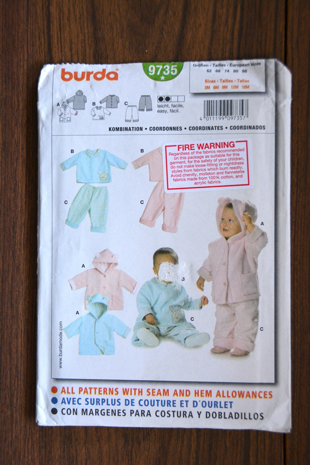 Burda Sewing Pattern 9735 Child's Coordinates Size 3M-6M-9M-12M-18M - Etsy